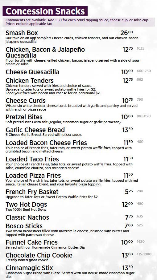 Quality 10 Concession Menu - Emagine Entertainment