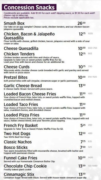 Quality 10 Concession Menu - Emagine Entertainment